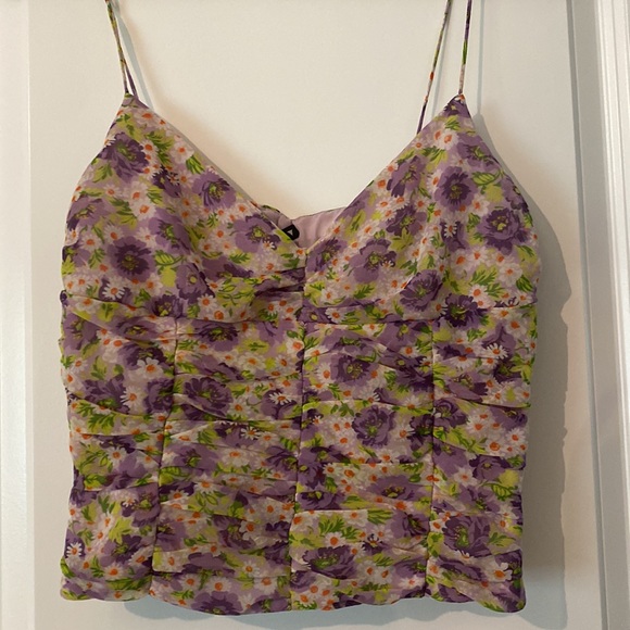 Zara | Tops | Zara Floral Ruched Cami Top | Poshmark